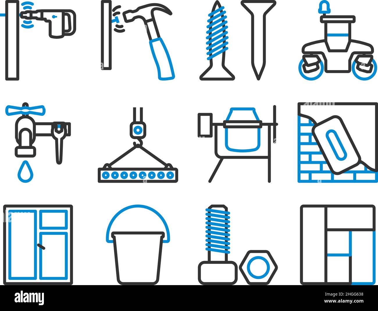 Construction Icon Set. Editable Bold Outline With Color Fill Design ...