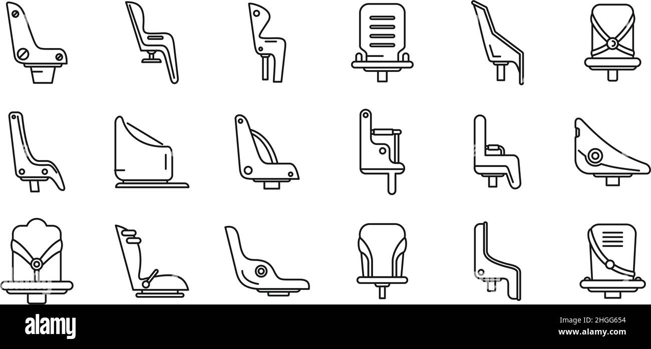 Child seat bike icons set outline vector. Adult bicycle. Biking activity Stock Vector Image ...