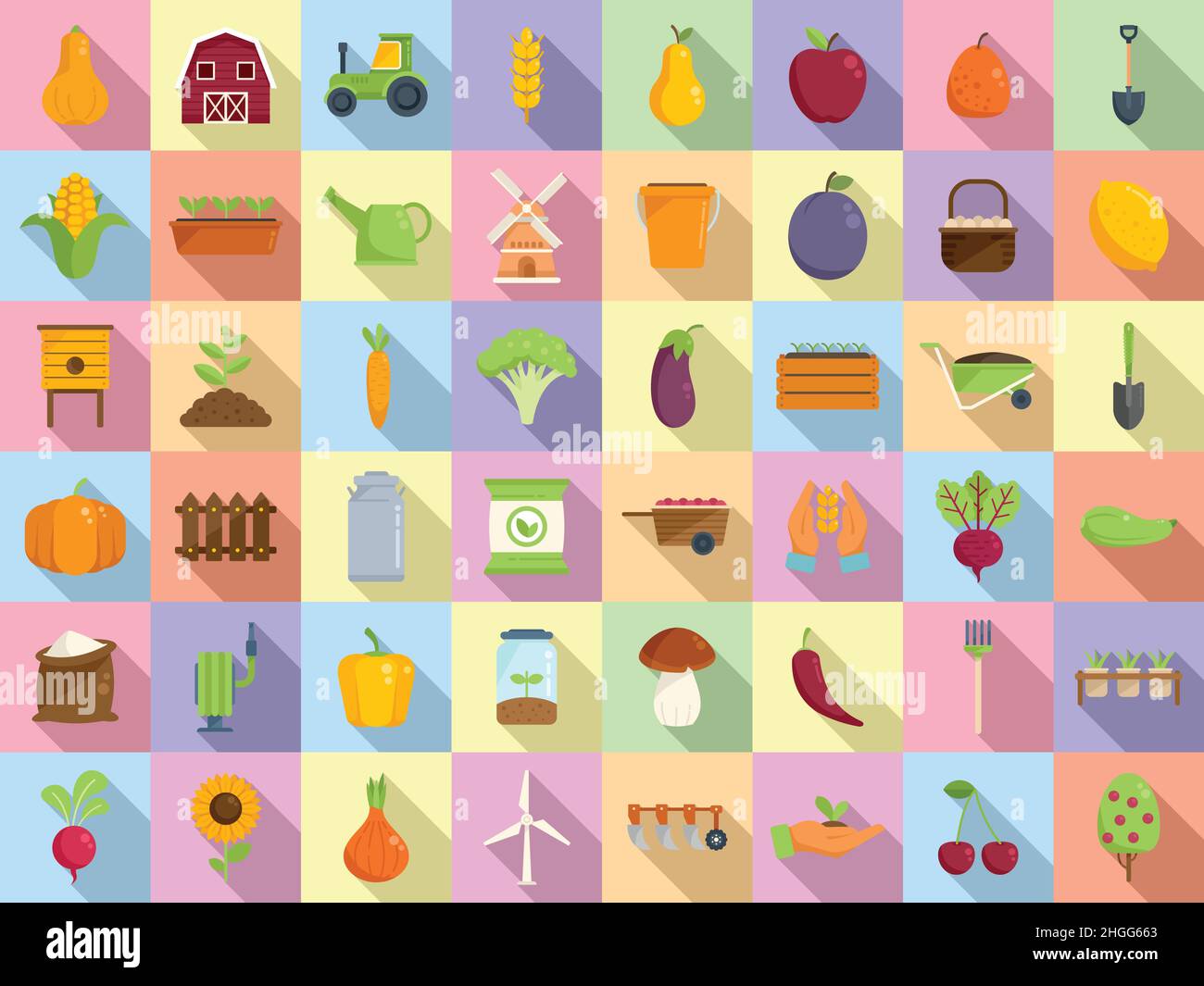 Eco farming icons set flat vector. Agriculture farmer. Local produce ...