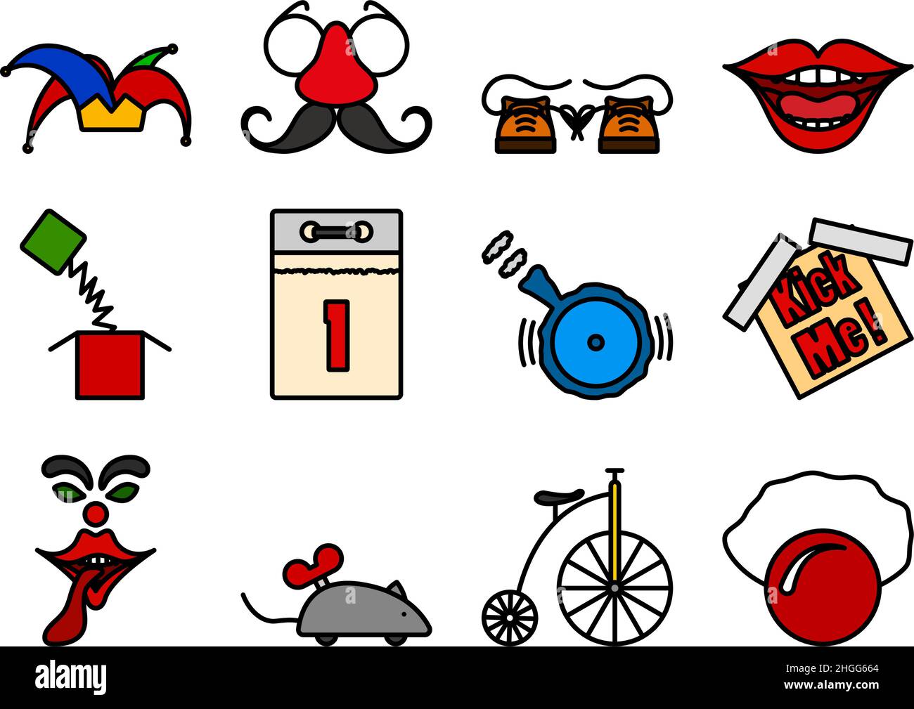 Fool's Day Icon Set. Editable Bold Outline With Color Fill Design ...