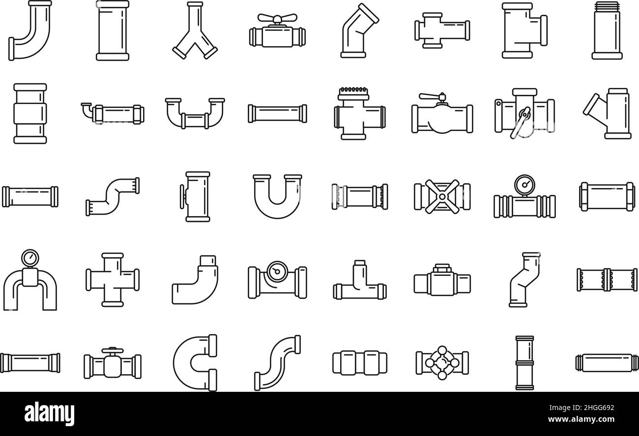Pipe icons set outline vector. Steel valve. Water gas Stock Vector ...