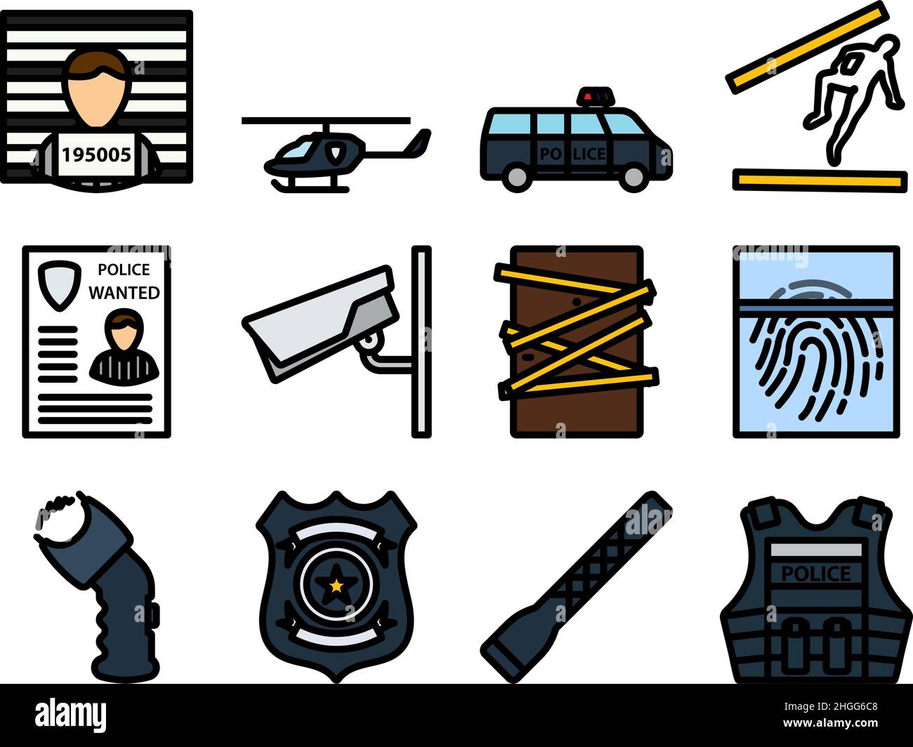 Police Icon Set. Editable Bold Outline With Color Fill Design. Vector ...