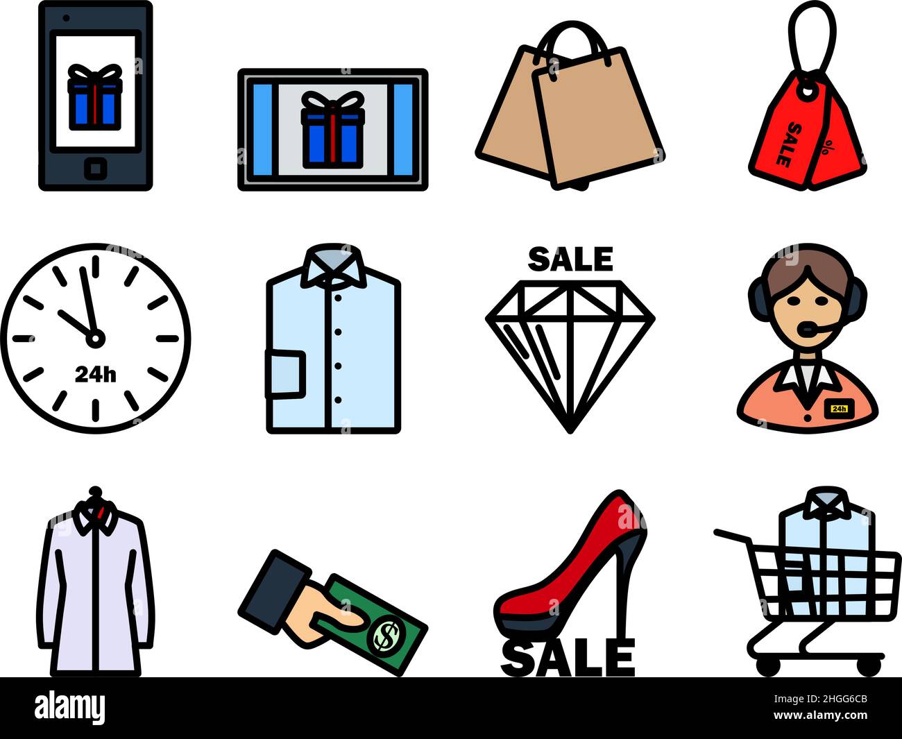 Sale Icon Set. Editable Bold Outline With Color Fill Design. Vector ...