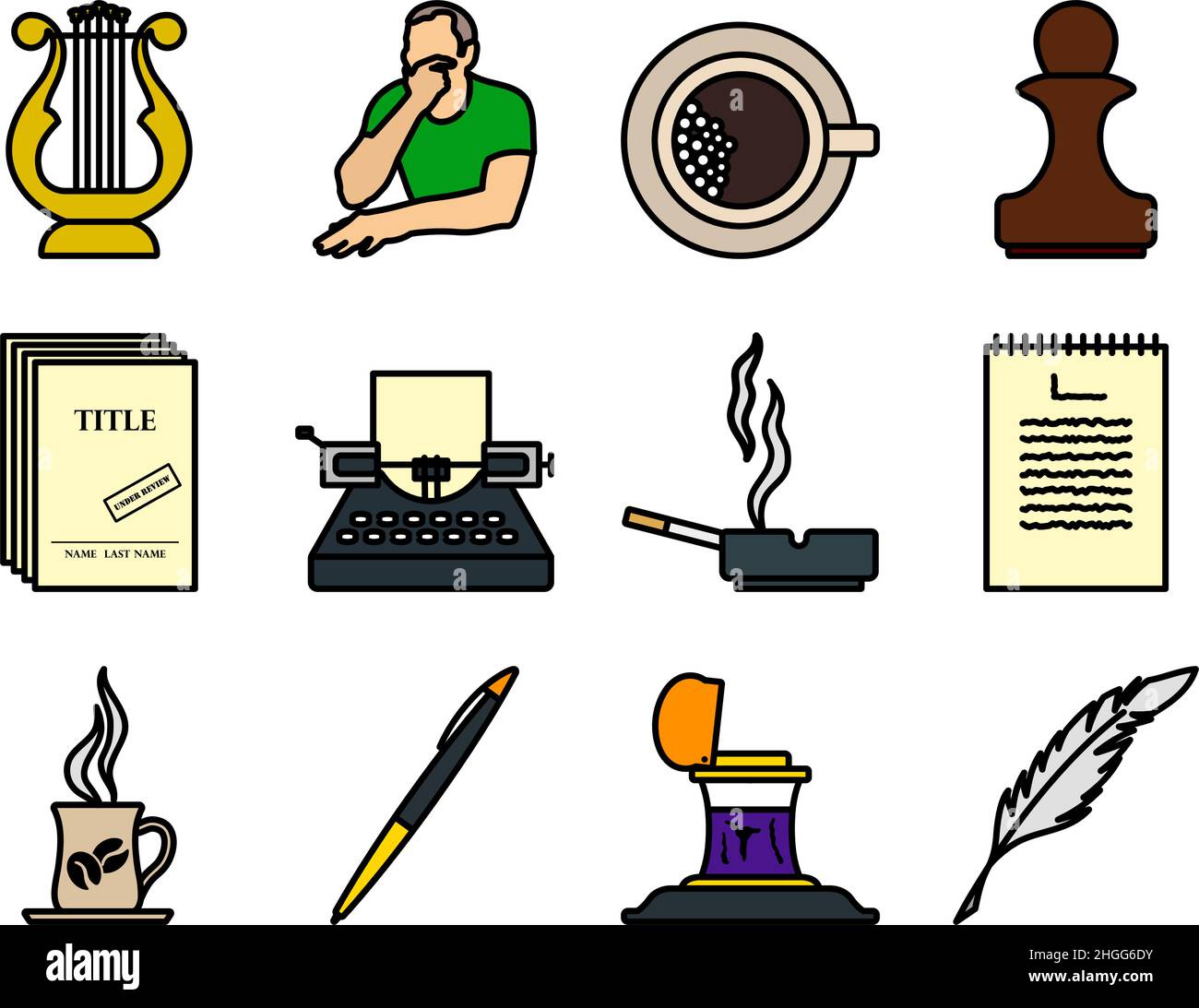 Writer Icon Set. Editable Bold Outline With Color Fill Design. Vector ...