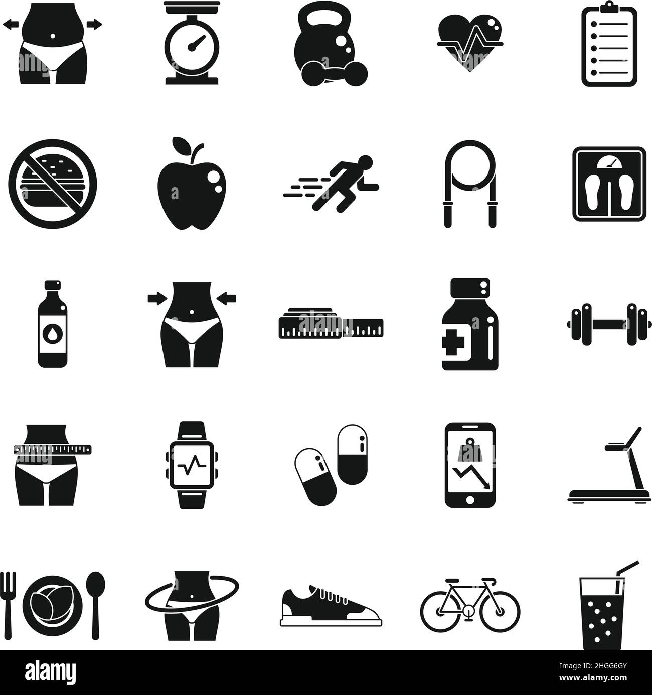 Slimming icons set simple vector. Weight loss. Fat fit Stock Vector ...