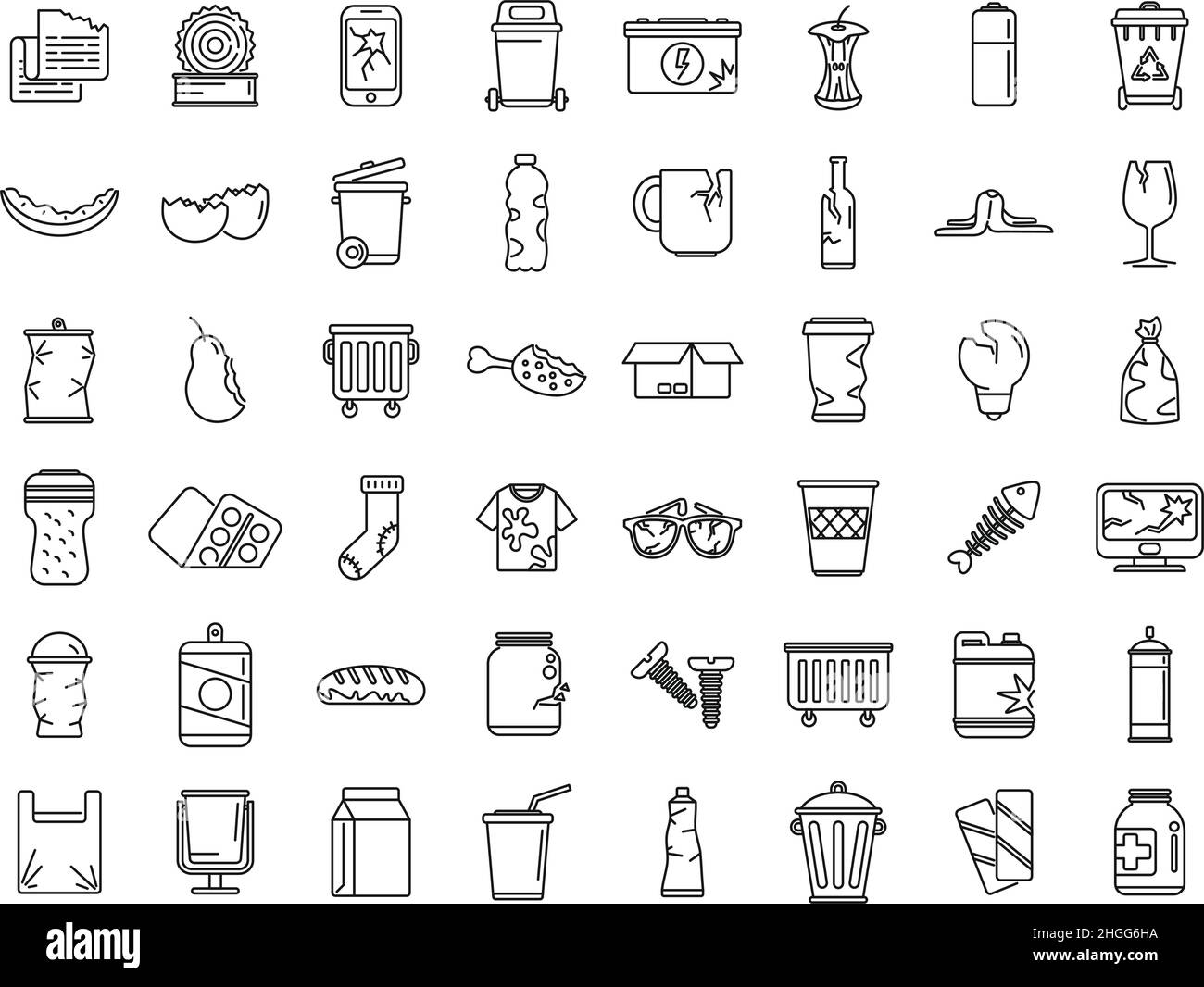 Waste icons set outline vector. Garbage food. Fresh plastic Stock ...
