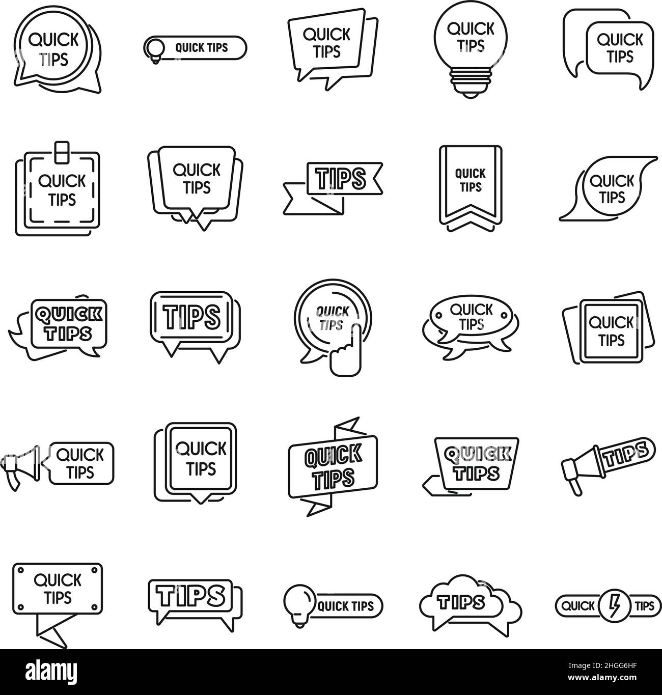 Tips icons set outline vector. Help information. Quick advice Stock ...