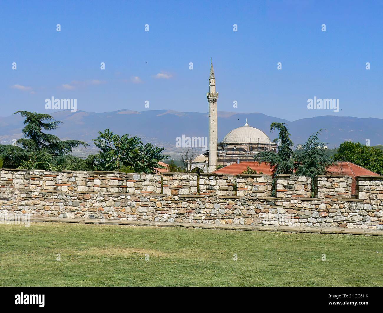 The minaret of the Mustafa Pasha Mosque in Skopje, Macedonia Stock ...