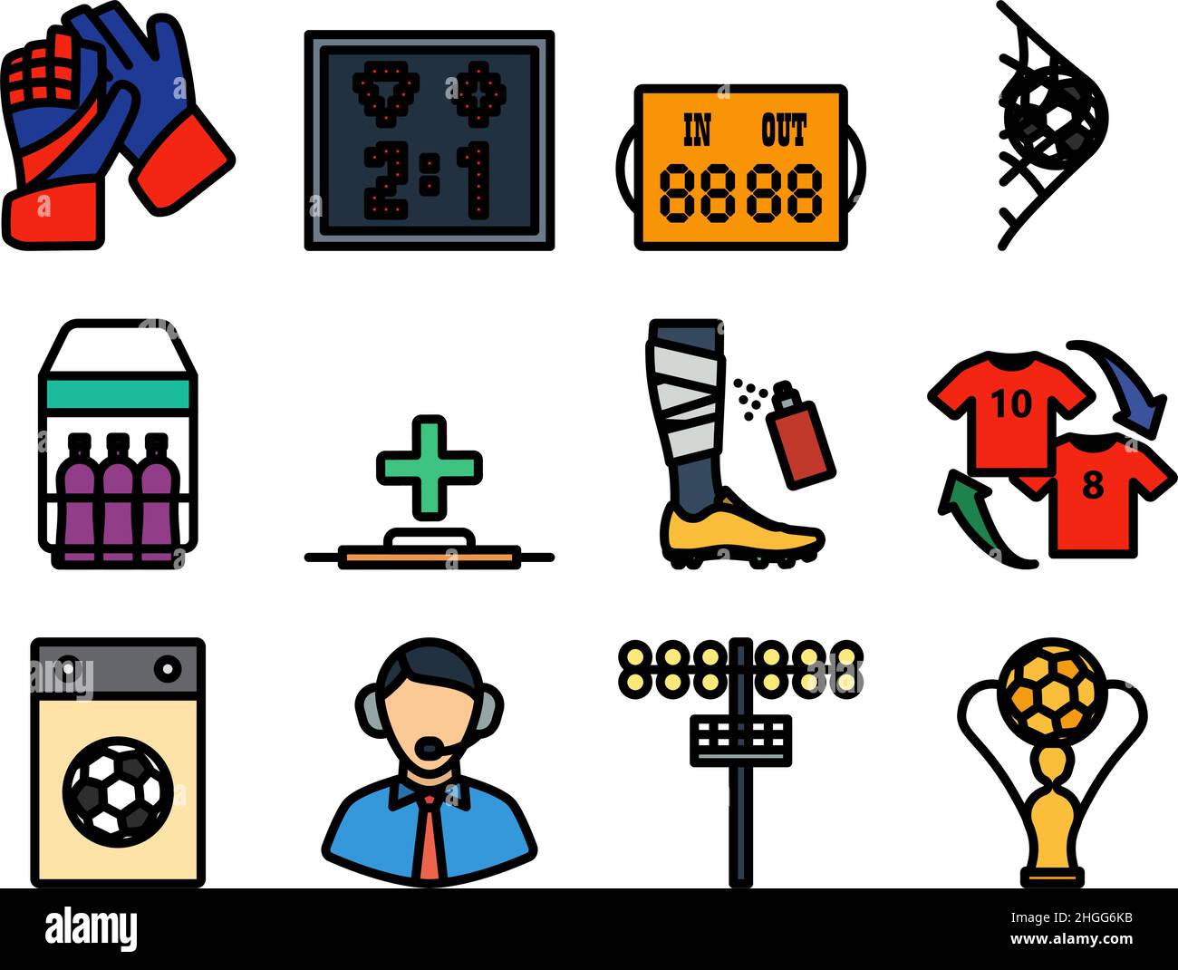 Soccer Icon Set. Editable Bold Outline With Color Fill Design. Vector ...