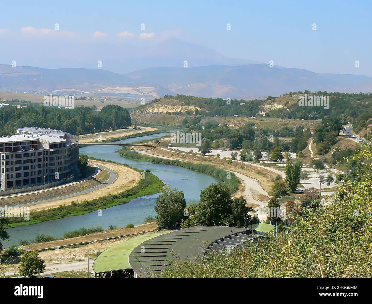 The Vardar River passing through the centre of Skopje in Macedonia ...