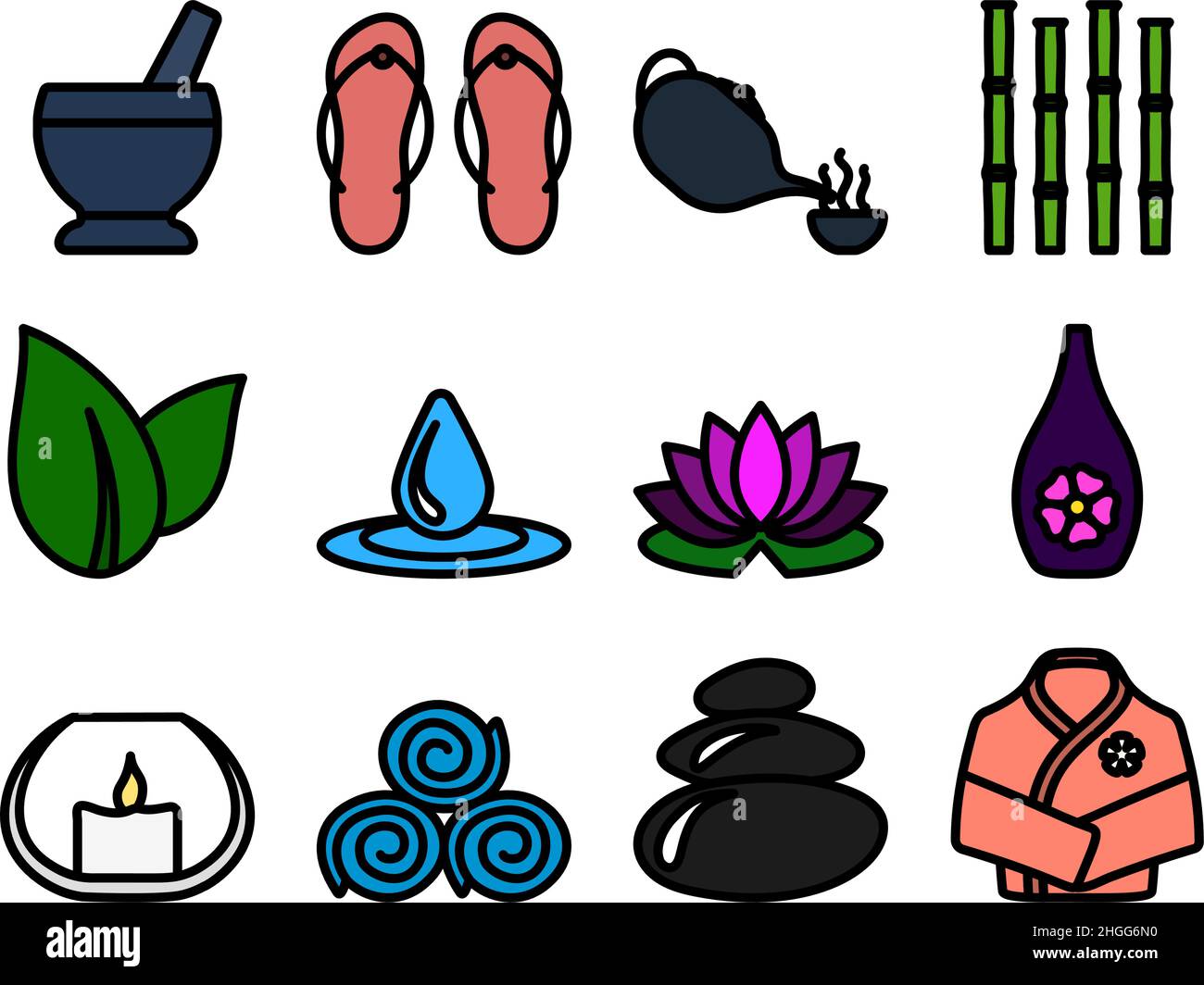 Spa Icon Set. Editable Bold Outline With Color Fill Design. Vector ...
