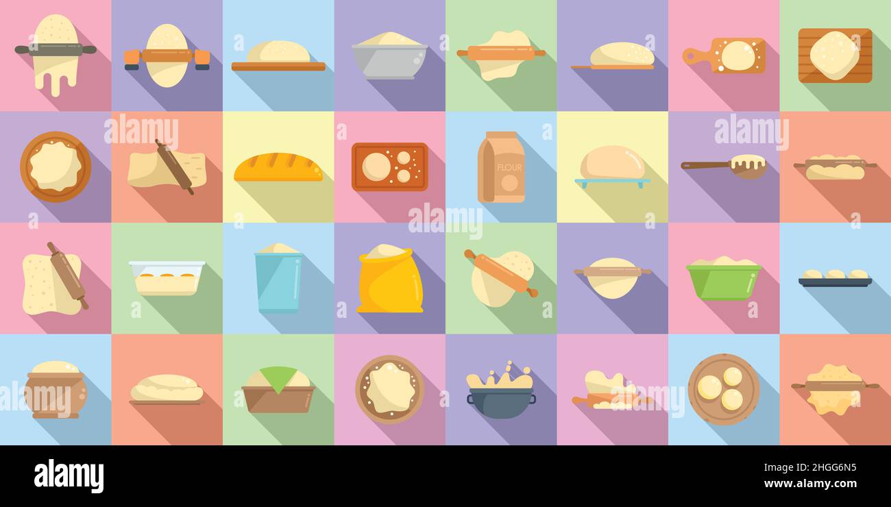 Dough icons set flat vector. Pizza bake. Bakery cooking Stock Vector ...