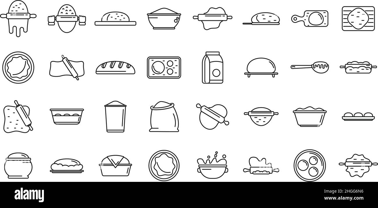 Dough icons set outline vector. Pizza bake. Bakery cooking Stock Vector ...