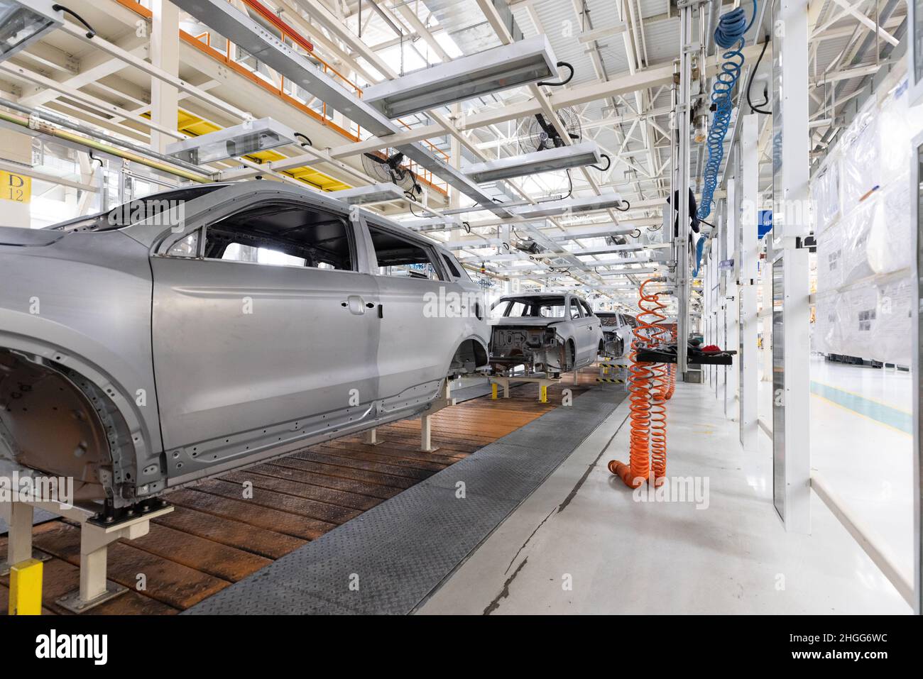 Plant for production of cars. Modern automotive industry. Electric car ...