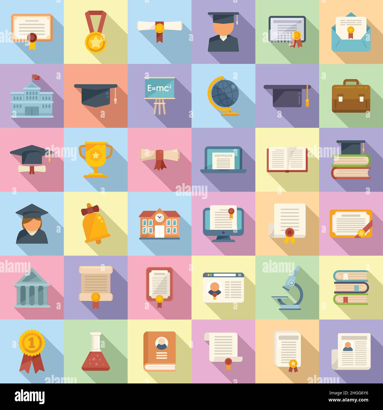 Degree icons set flat vector. Academic bachelor. Celebration ceremony ...