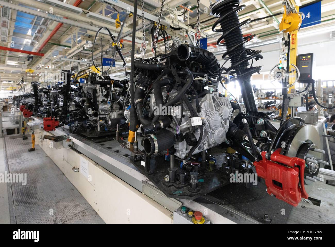 Photo of automobile production line. Welding car body. Modern car ...