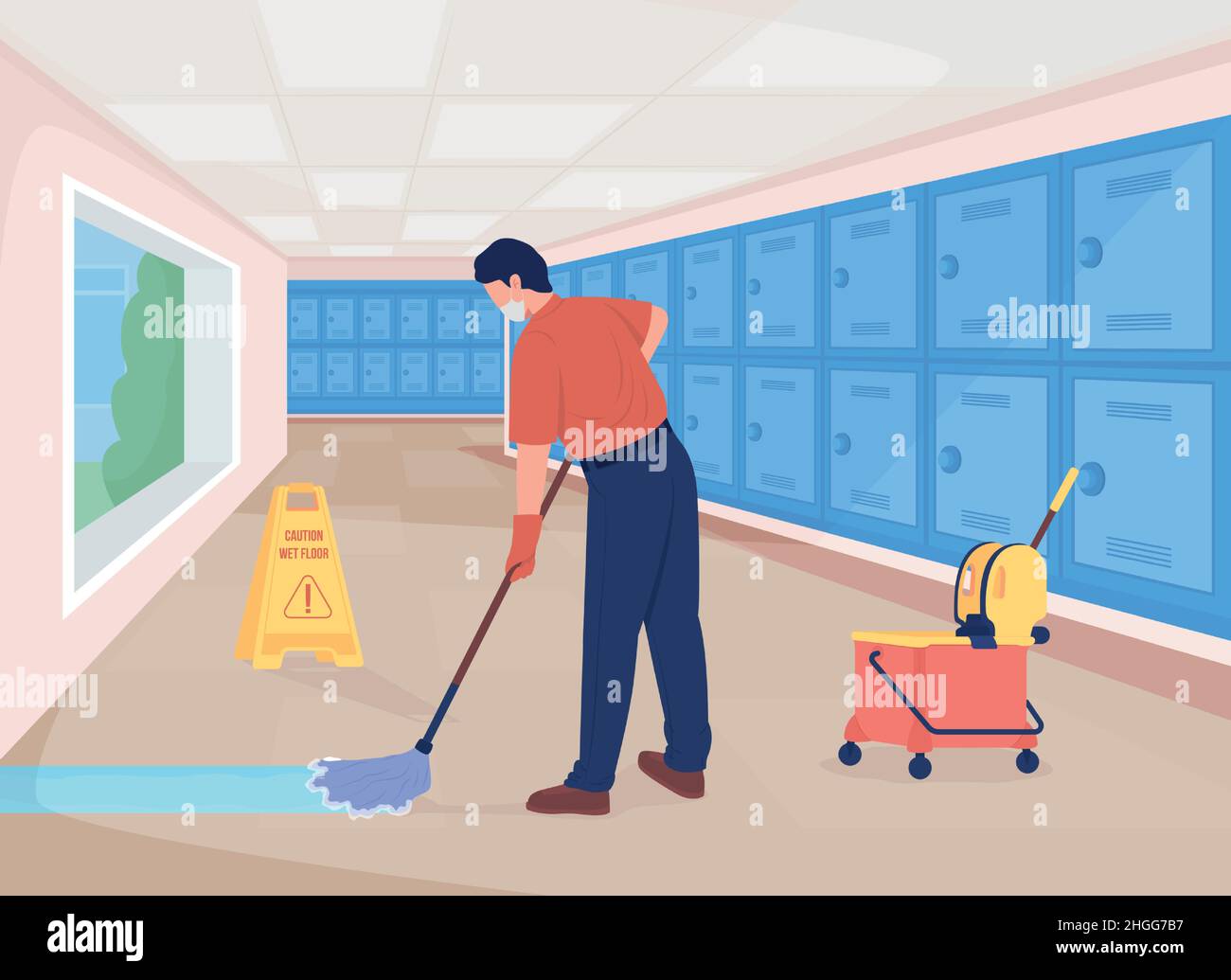 Cleaning school hall flat color vector illustration Stock Vector Image ...