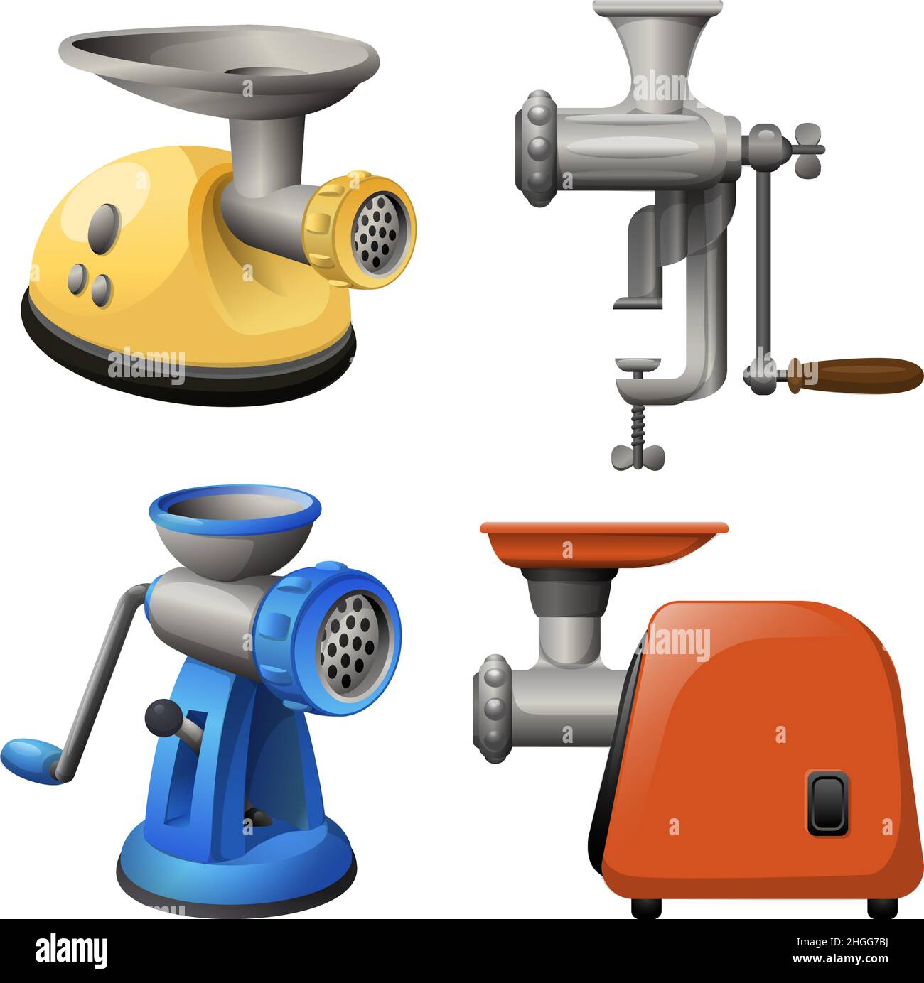 Meat grinder icons set cartoon vector. Mincer machine. Meat hasher ...
