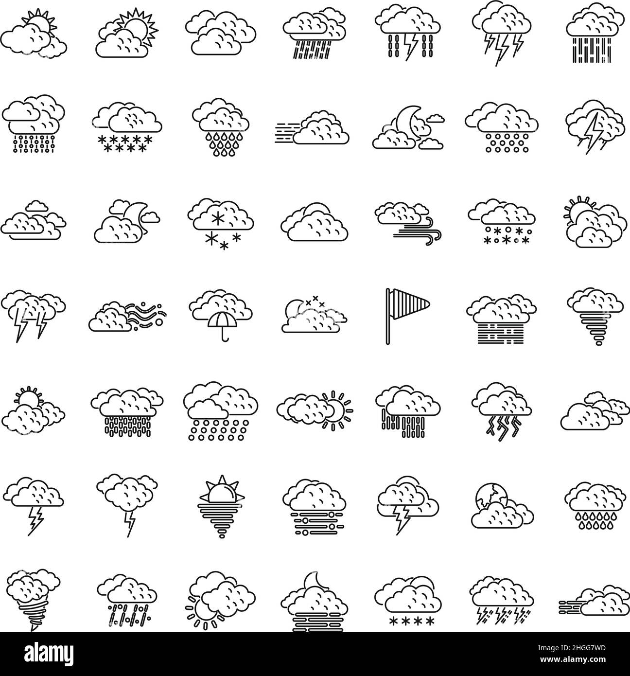 Cloudy weather icons set outline vector. Climate air. Snow rain Stock ...