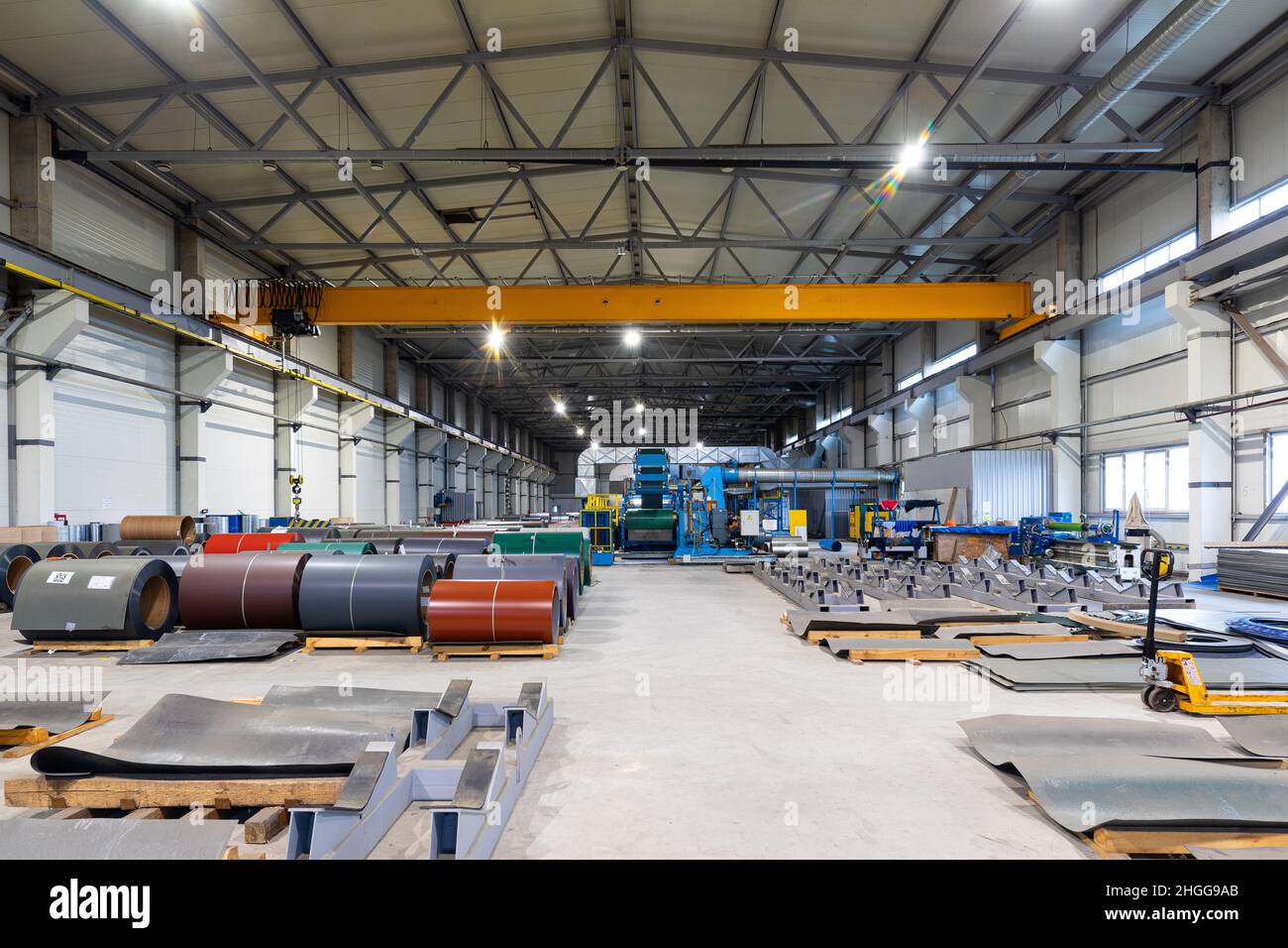 Photo shot of rolls of steel sheet stored in warehouse; Cold rolled ...