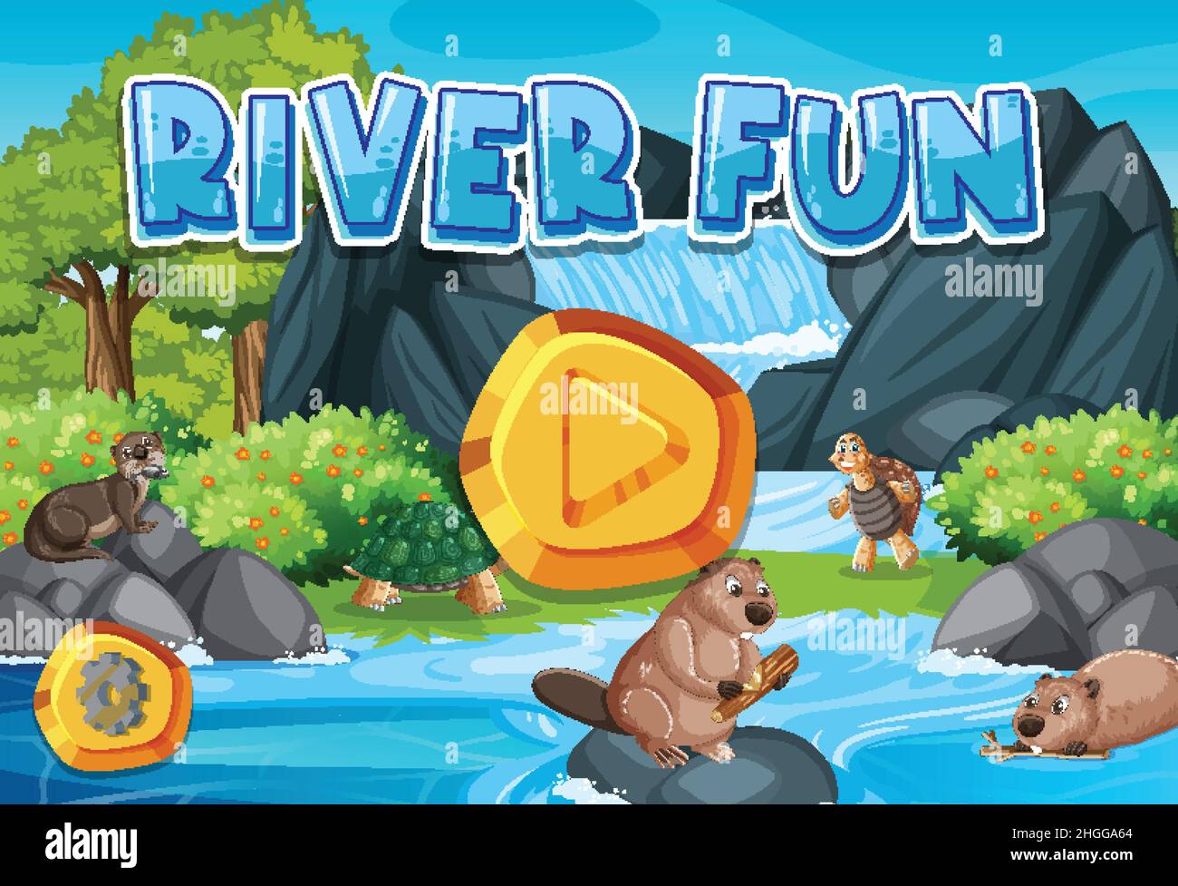 River fun game template with wild animals illustration Stock Vector ...