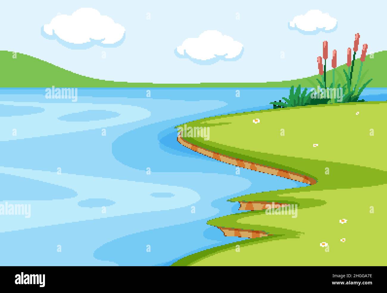 Empty river with meadow scene illustration Stock Vector Image & Art - Alamy