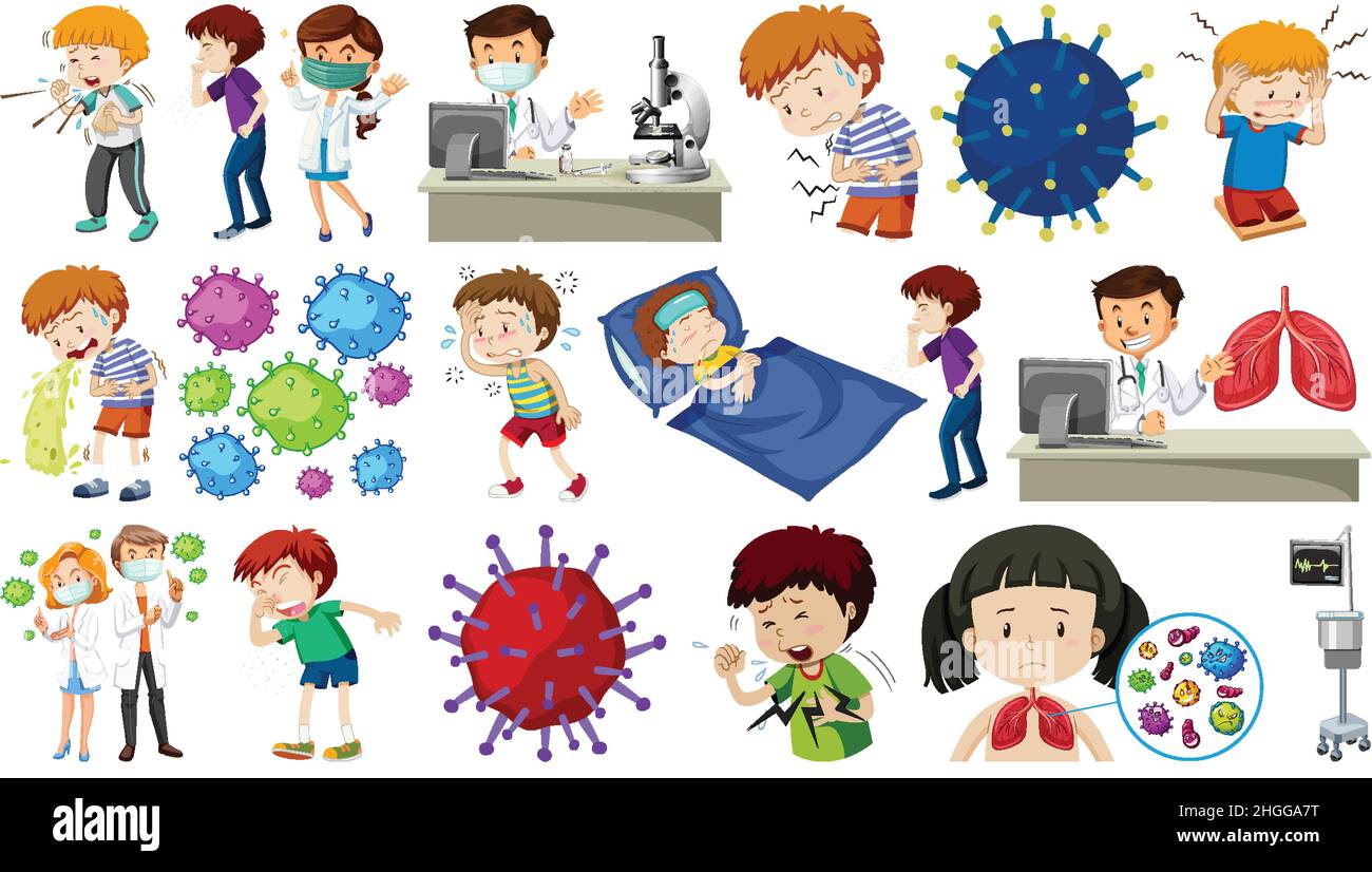 Set of sick people with different symptoms illustration Stock Vector ...