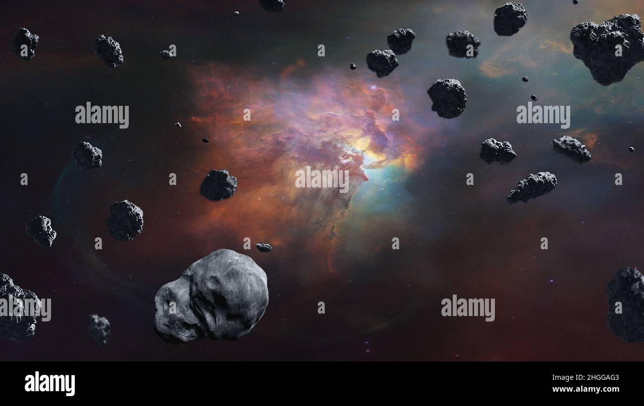 Asteroids in outer space on nebula background with starlight. Elements ...