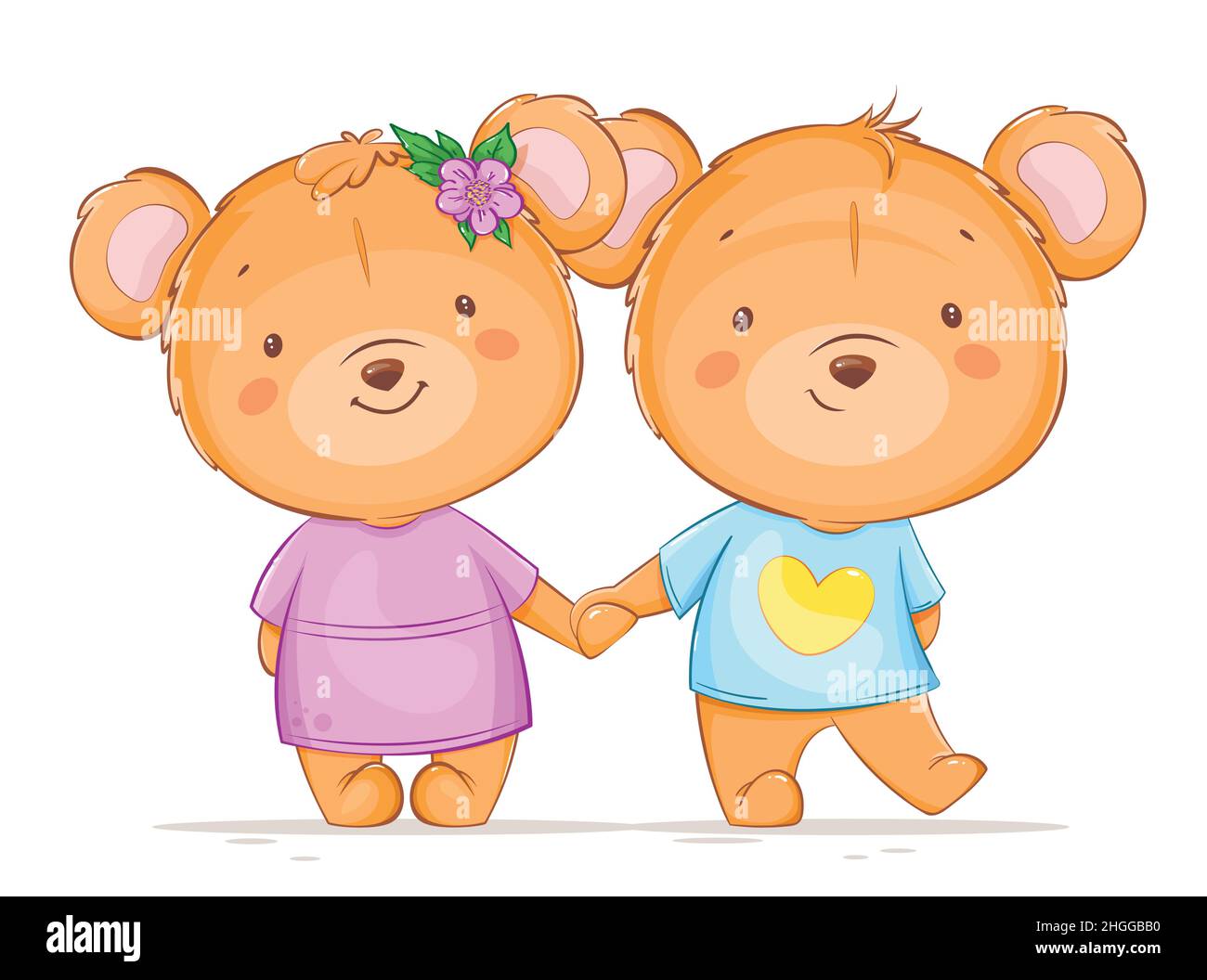 Happy Valentines day, two bears holding hands. Cute little bears cartoon characters. Stock ...
