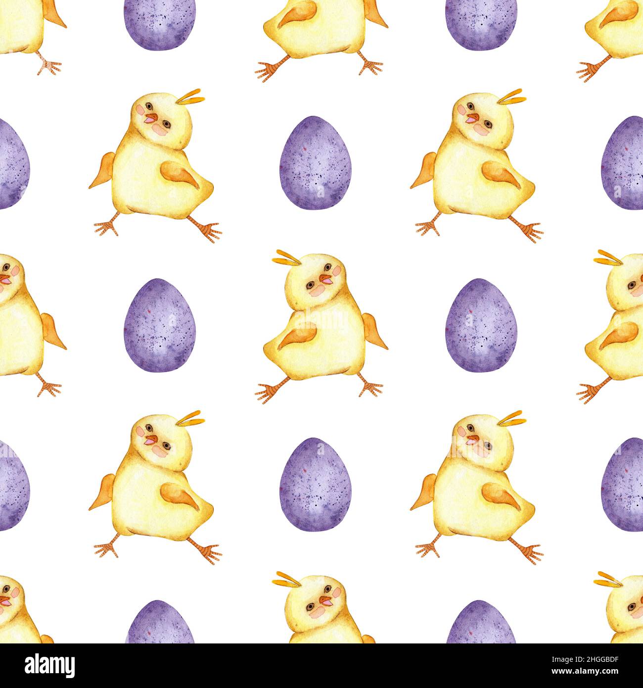 Watercolor illustration of chick and egg seamless pattern. Design for ...