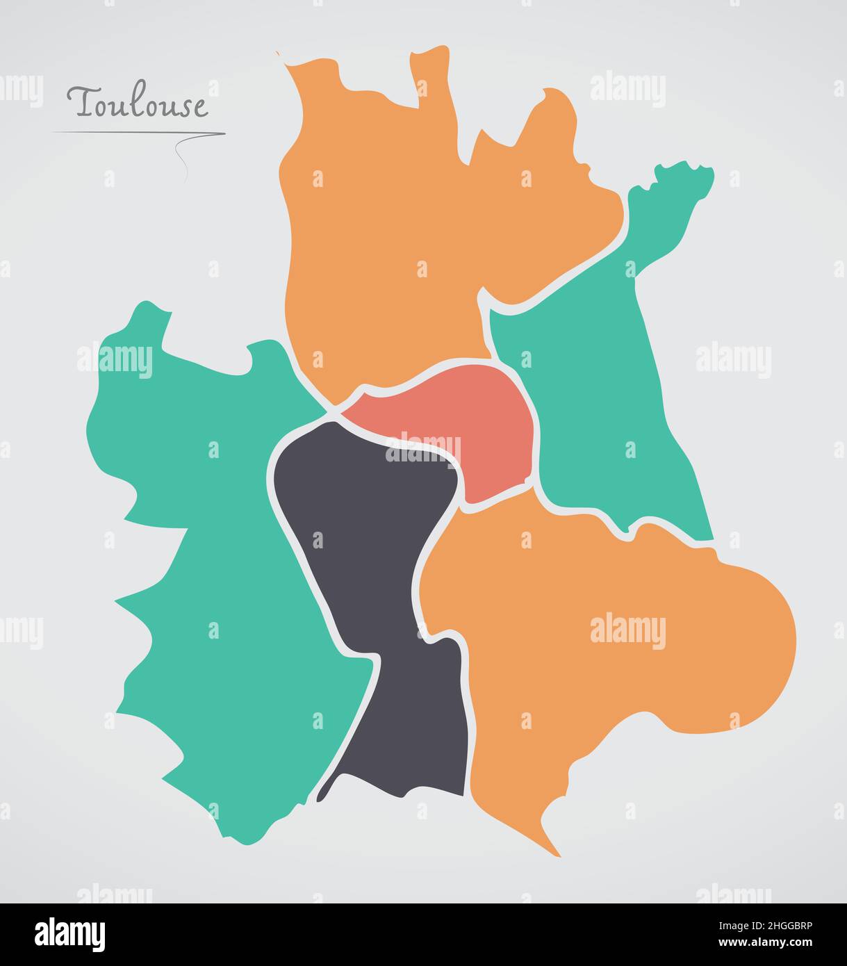 Toulouse map with districts and modern round shapes Stock Vector Image ...