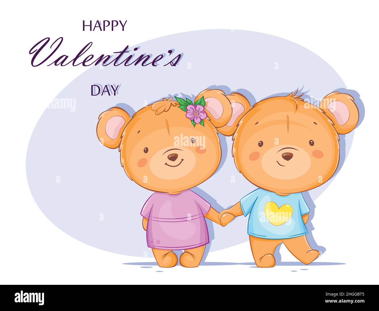 Happy Valentines day greeting card, two bears holding hands. Cute ...