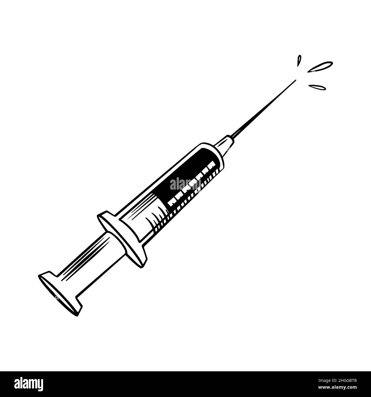 Hand drawn syringe isolated on white background. Vector illustration ...