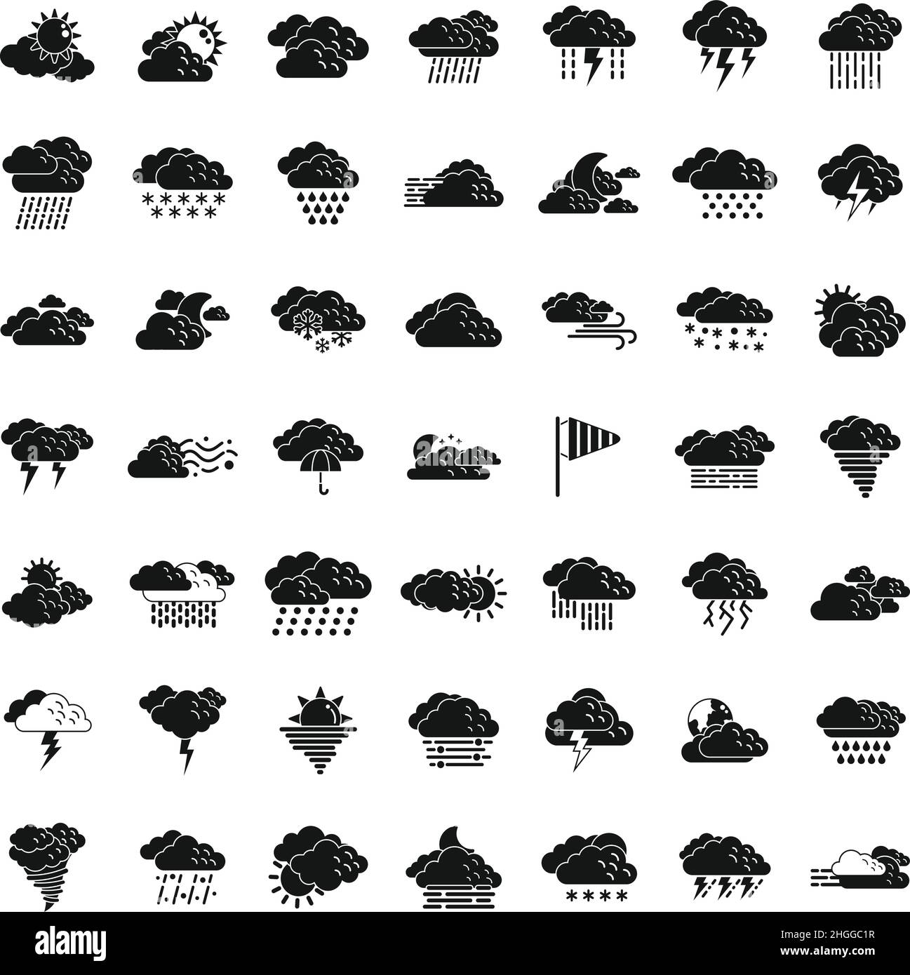 Cloudy weather icons set simple vector. Climate air. Snow rain Stock ...