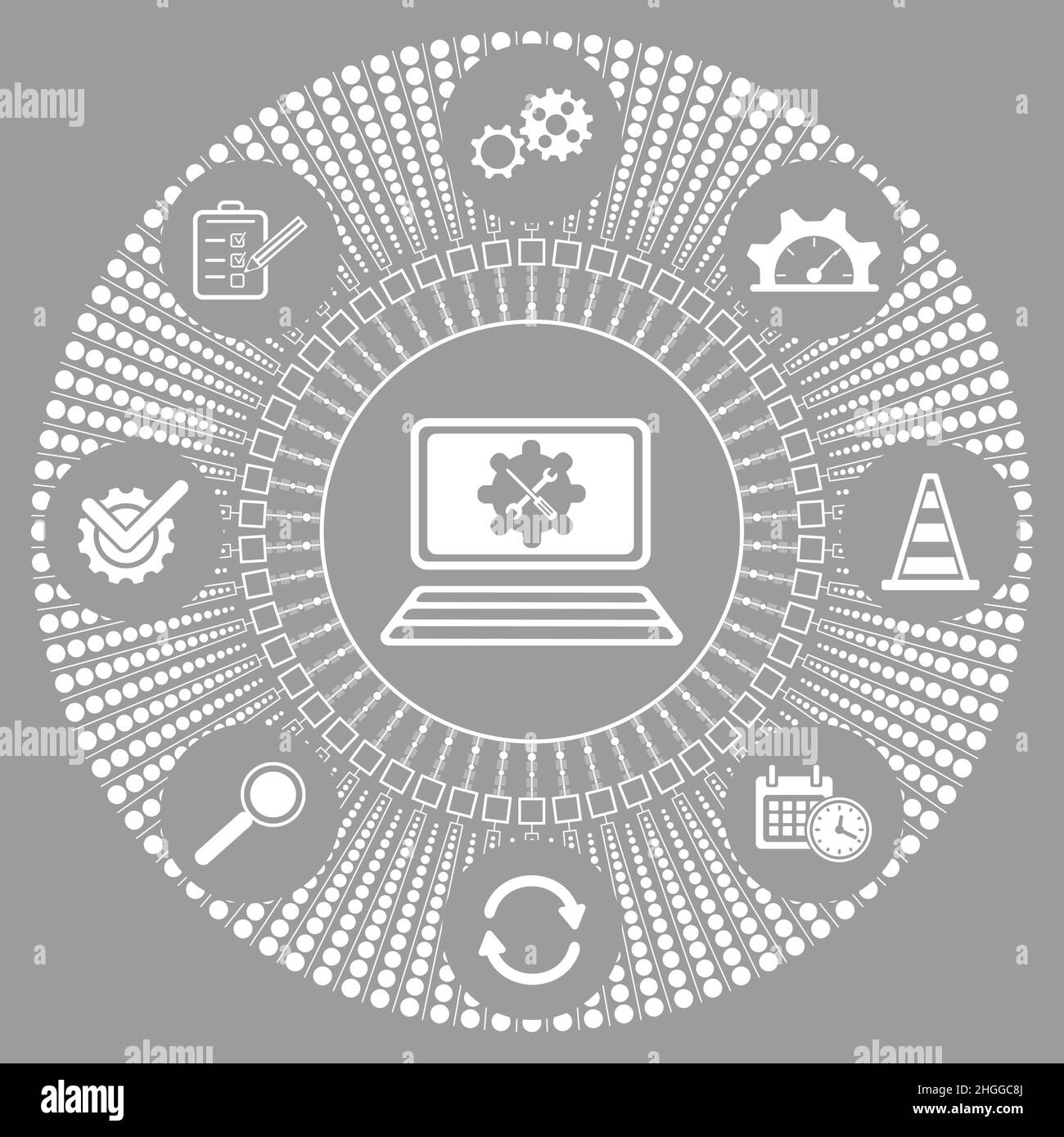 Concept of system maintenance with connected icons Stock Photo - Alamy