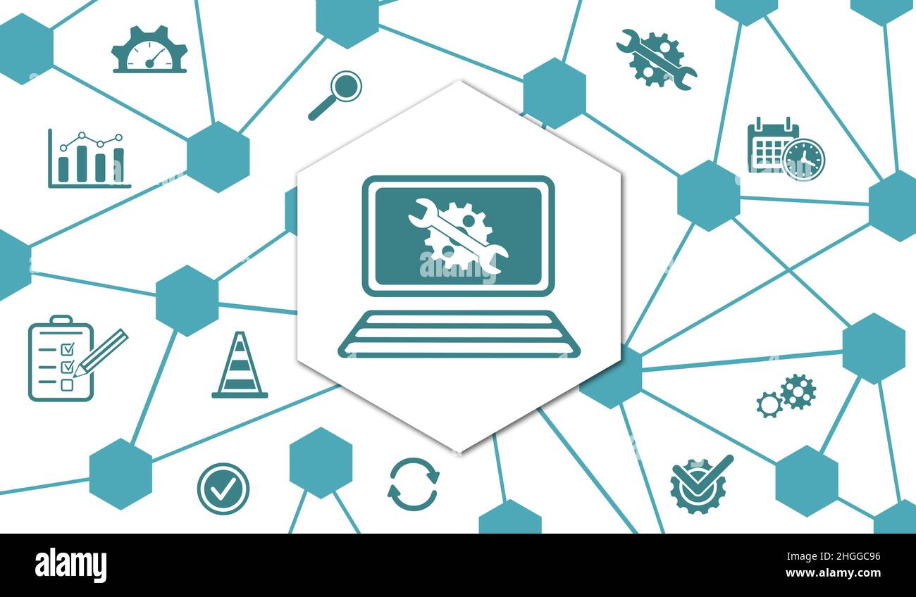 Concept of system maintenance with connected icons Stock Photo - Alamy