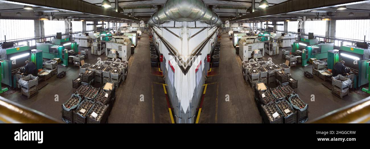 Mirur panoramic photo shot. The interior of a big industrial building ...