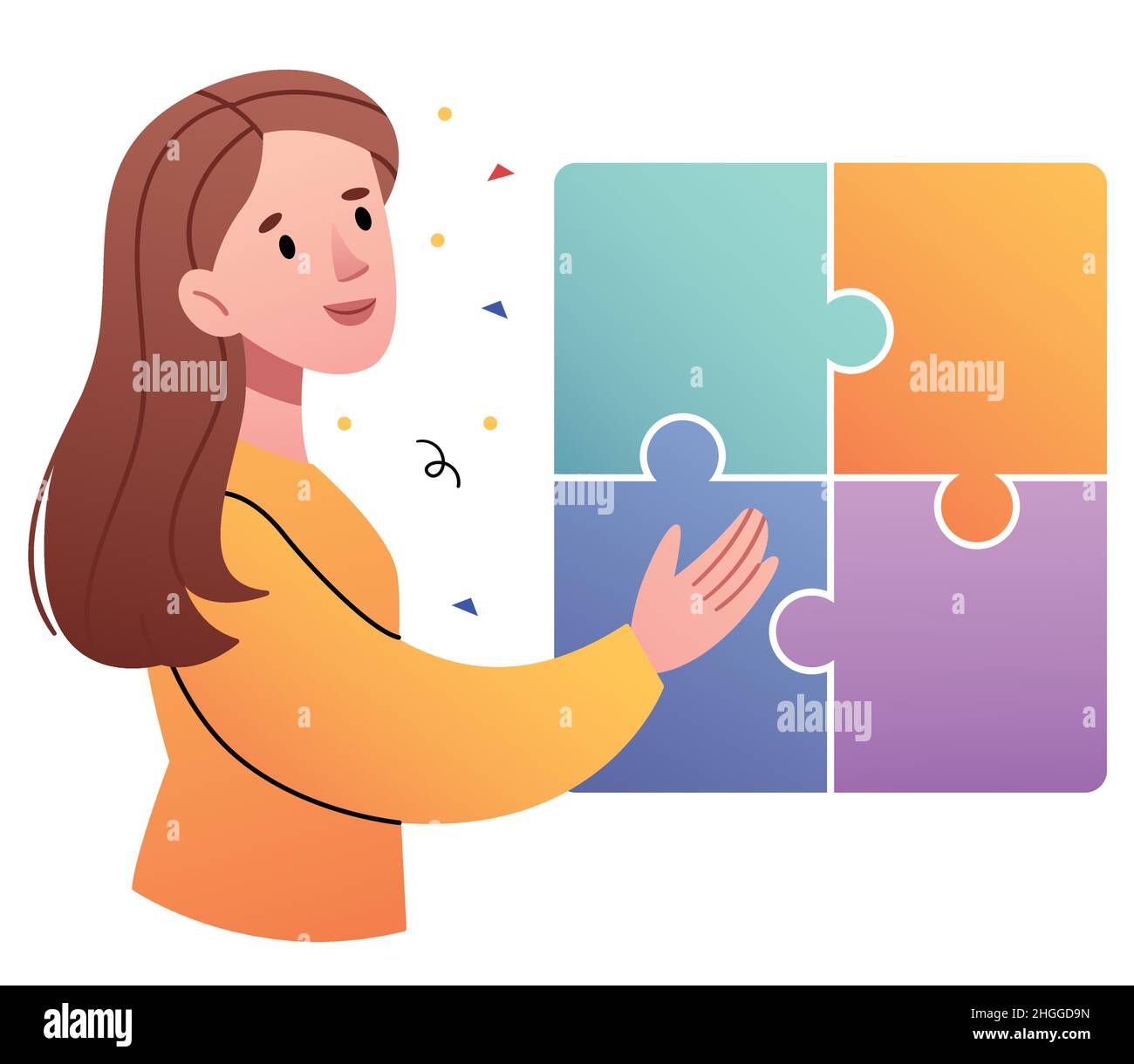 The girl assembles a puzzle.Concept of logical thinking, analytical ...