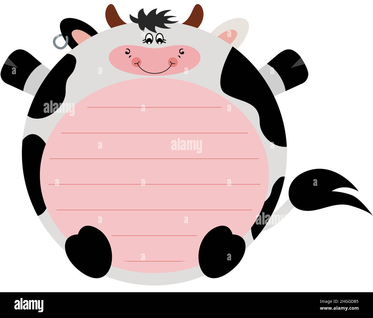 Cute cow round sticker notebook and school label Stock Photo - Alamy