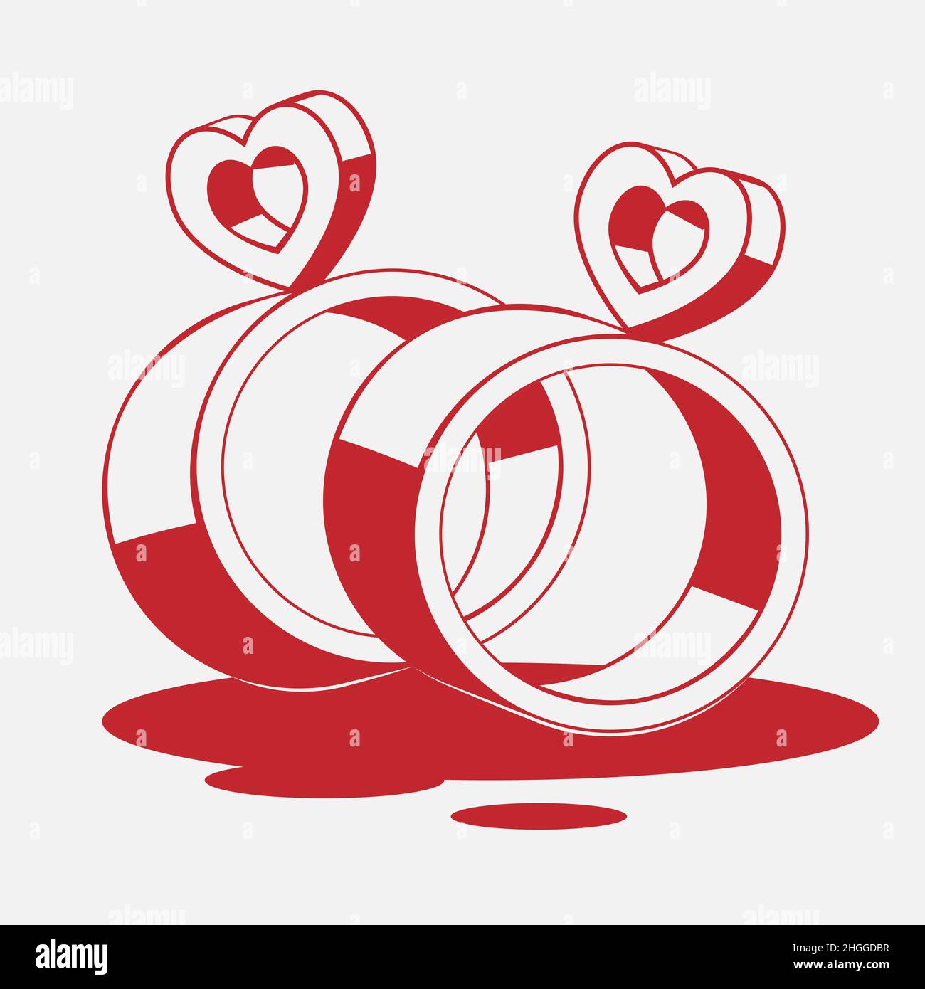 rings sign lines on white background with hearts wedding vector ...