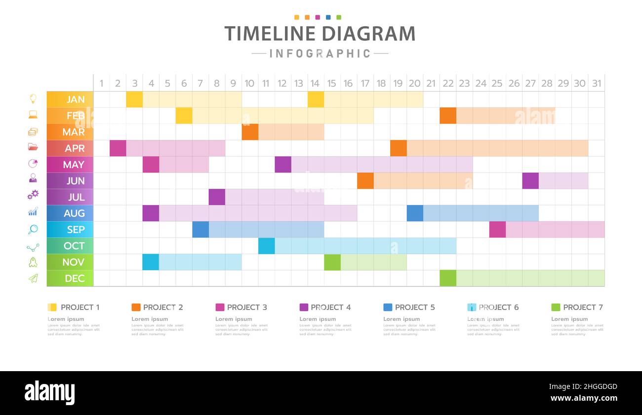 Infographic template for business. Monthly modern Timeline Gantt chart ...