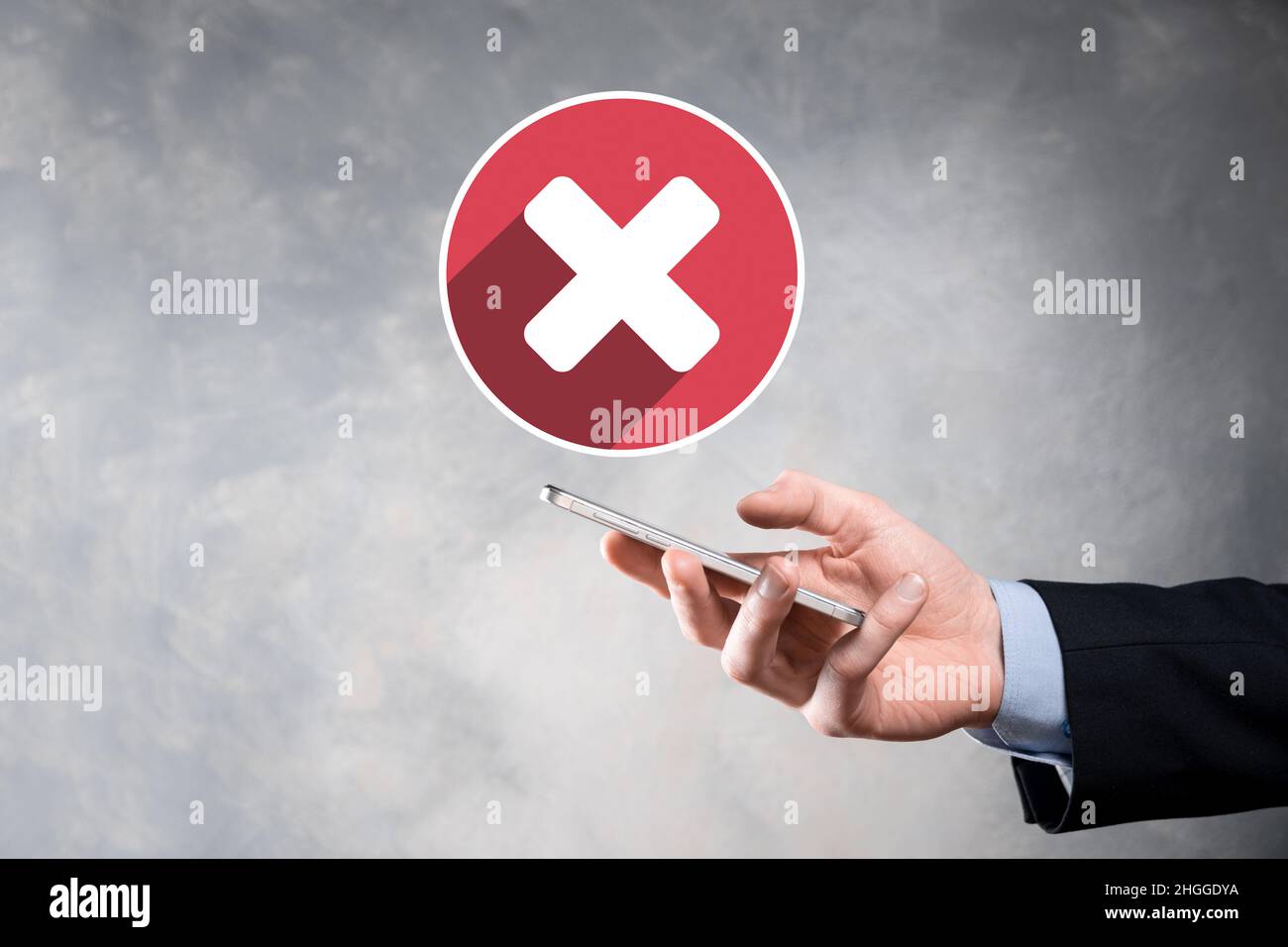 Hand holds icon,cancellation symbol,cancel icon.Cross mark flat red ...