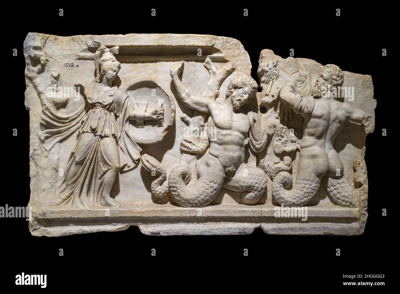 Ancient marble roman relief depicting the struggle of Athena and the ...