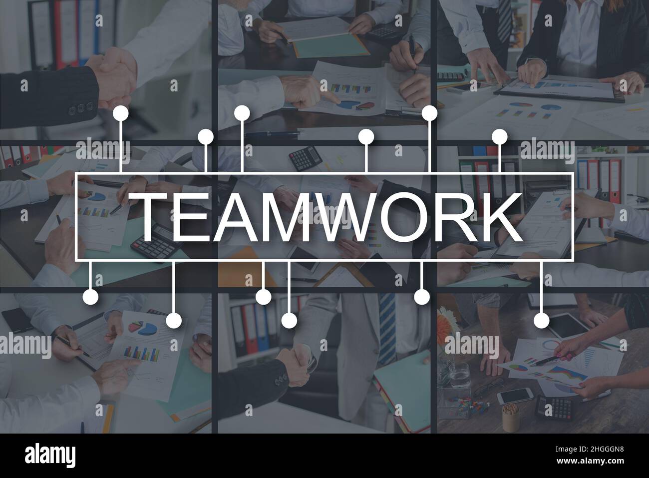 Teamwork concept illustrated by pictures on background Stock Photo - Alamy