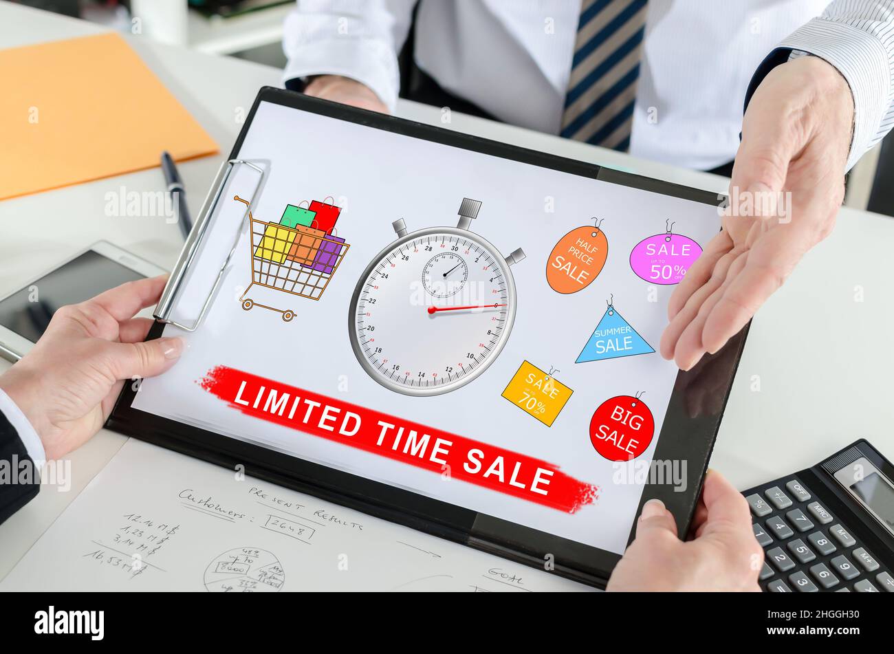 Limited time sale concept shown by a businessman Stock Photo - Alamy