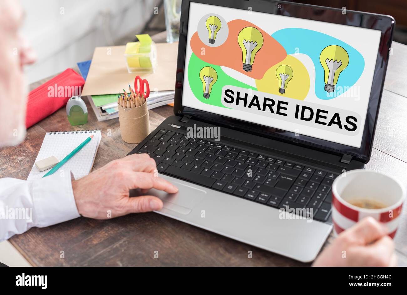 Share ideas concept shown on a laptop screen Stock Photo - Alamy