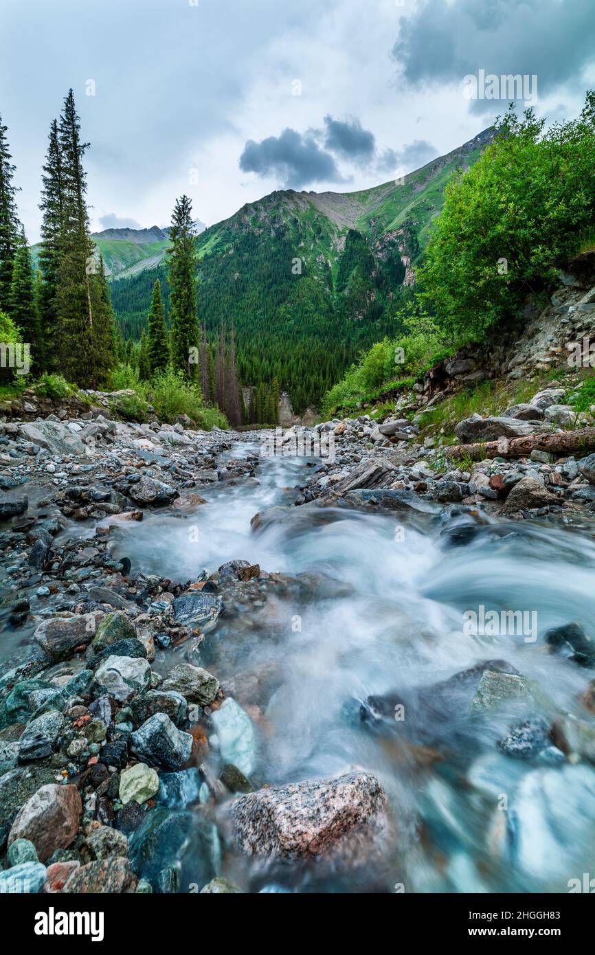 Clean spring water flowing down from the mountain Stock Photo - Alamy