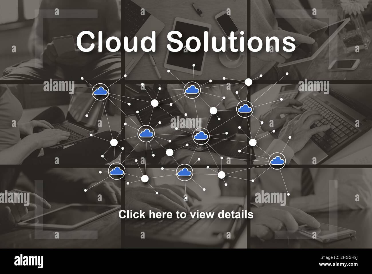 Cloud solutions concept illustrated by pictures on background Stock ...
