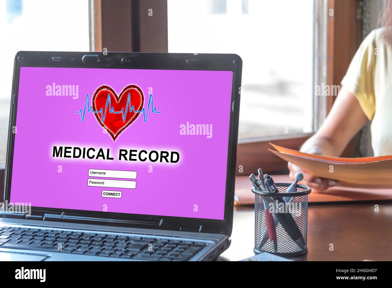 Laptop screen displaying a medical record concept Stock Photo - Alamy