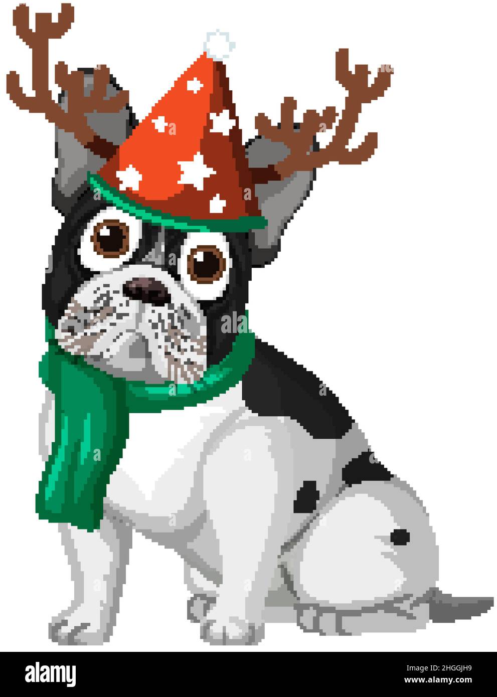 French bulldog wearing Christmas hat cartoon character illustration ...